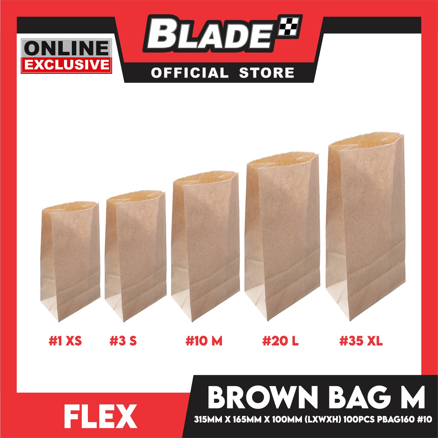 Flex Brown Paper Bag #10 Medium 165mm x 315mm x 100mm (100pcs/pack) PB ...