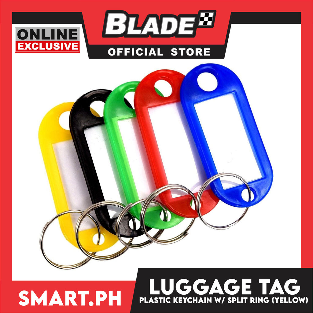 Plastic Keychain Luggage Tag Name Holder (Yellow) with Split Ring ...