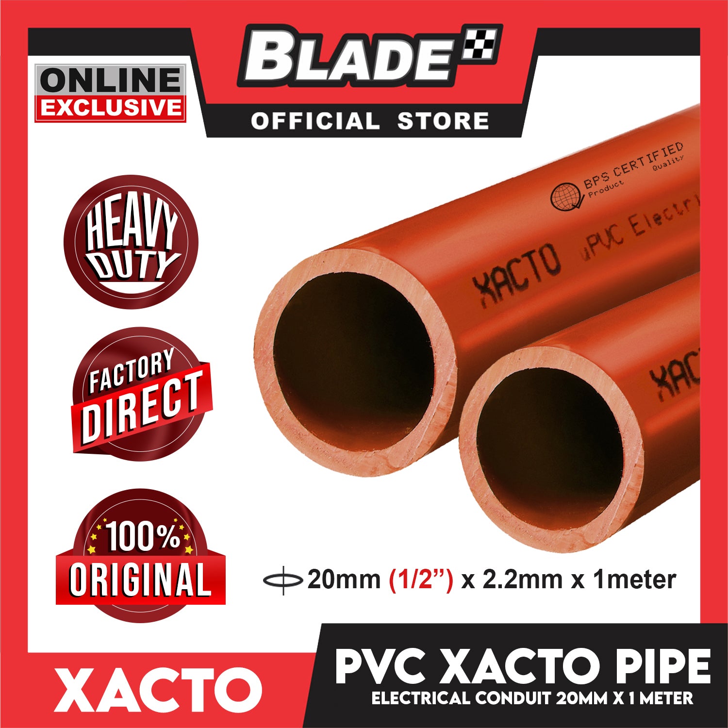 Xacto PVC Electrical Conduit Pipe 20mm(1/2'') x 1Meter – blade.ph