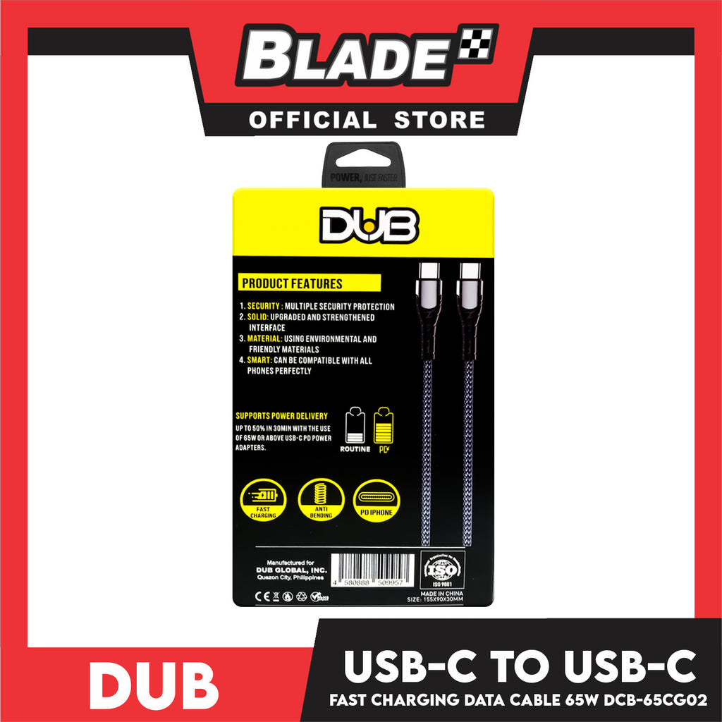Dub USB-C TO USB-C Fast Charging and Anti-Bending Data Cable 65W Power ...