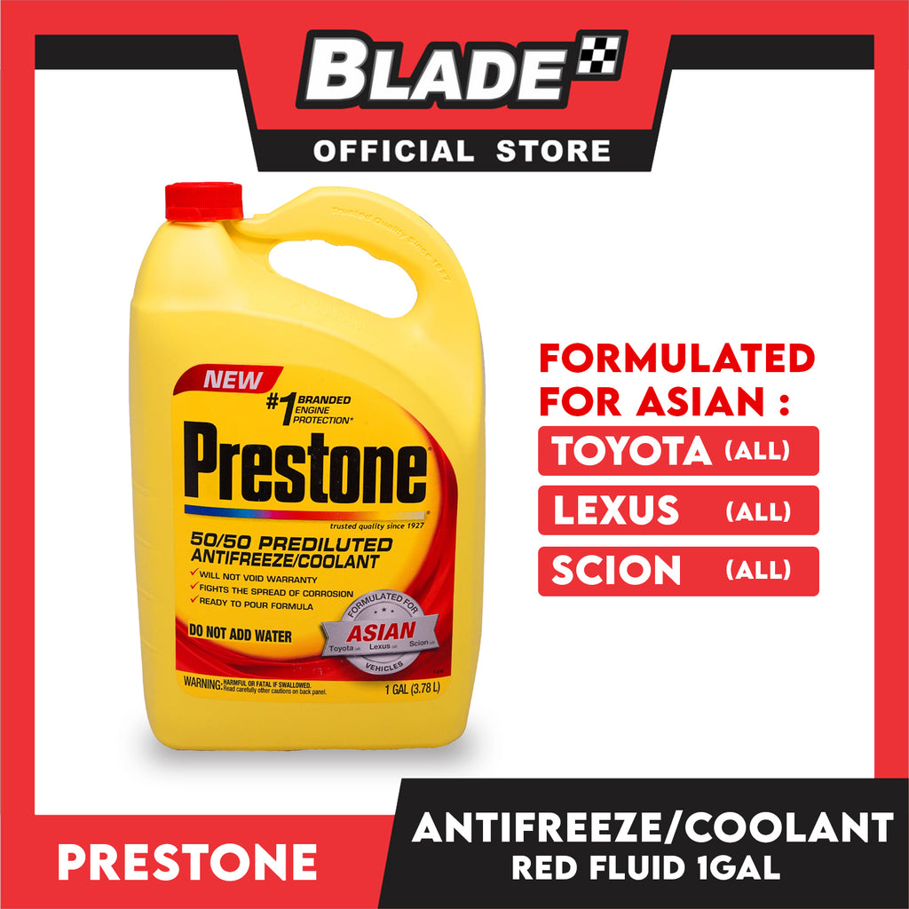 Prestone 50/50 Prediluted Antifreeze/Coolant (Red) 1 Gallon for Asian ...