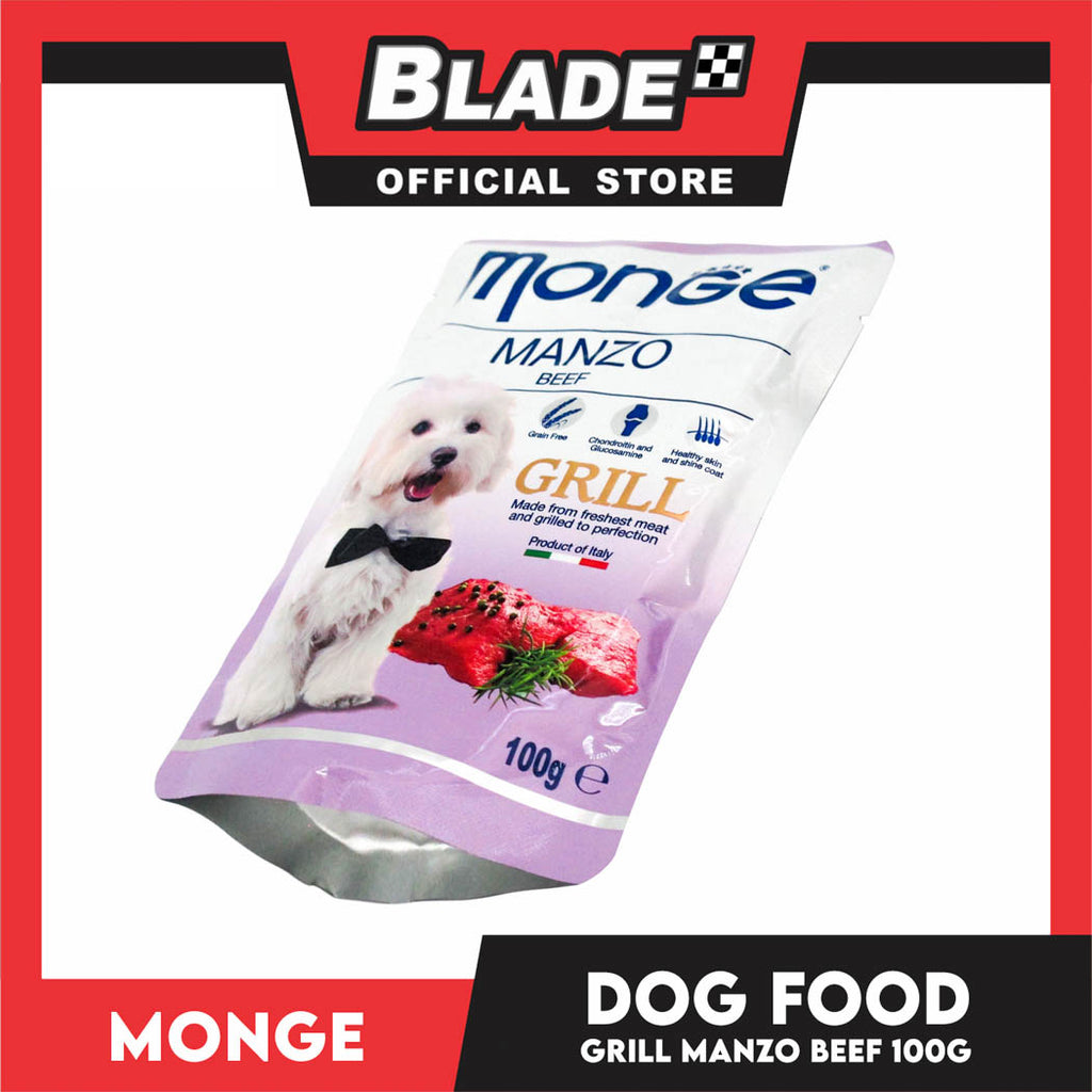 Monge Pouch Grill Chunkies Dog Food 100g (Manzo Beef) Grain Free And H ...