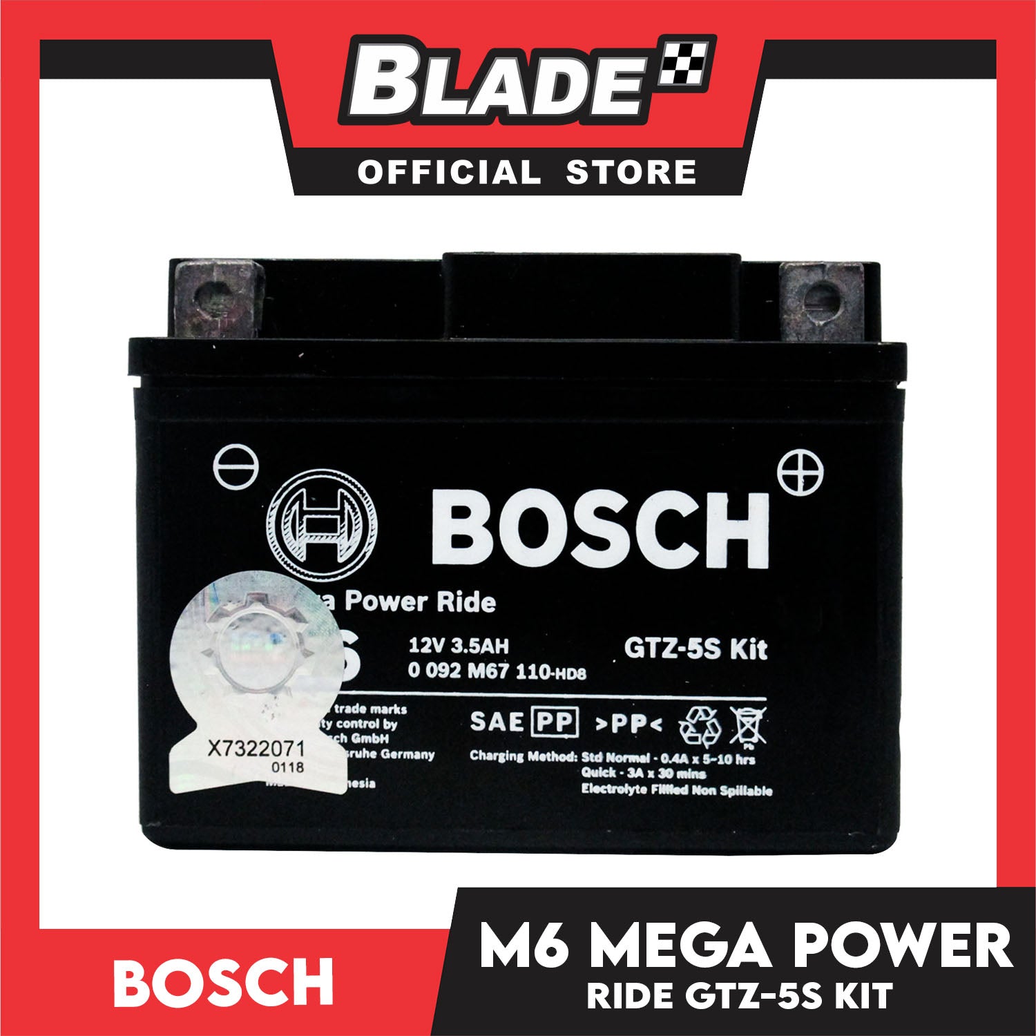 Bosch Motorcycle Battery M6 Mega Power Ride AGM Battery GTZ-5S Kit ...