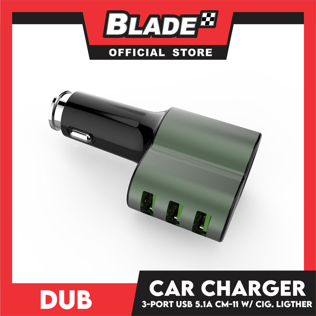 Dub Car Charger 3 Port USB 5.1A Auto-ID with Cig. Lighter Socket CM-11 ...