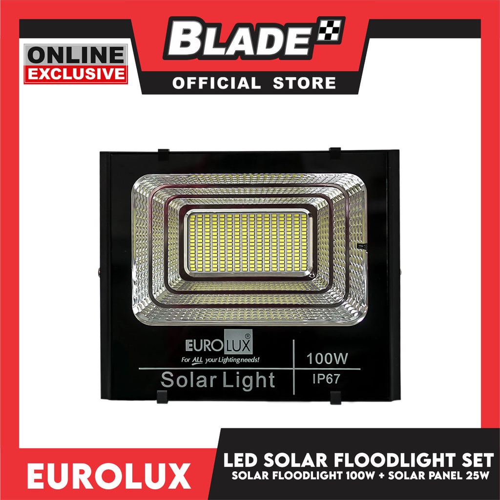 Eurolux Led Flood Light With Solar Panel 25W-6V 100W IP67 – blade.ph