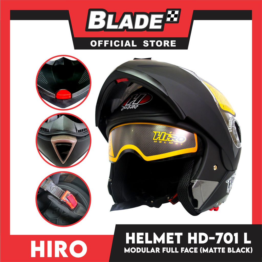 HIRO Helmet HD-701 Matte Black (Modular) Large – blade.ph