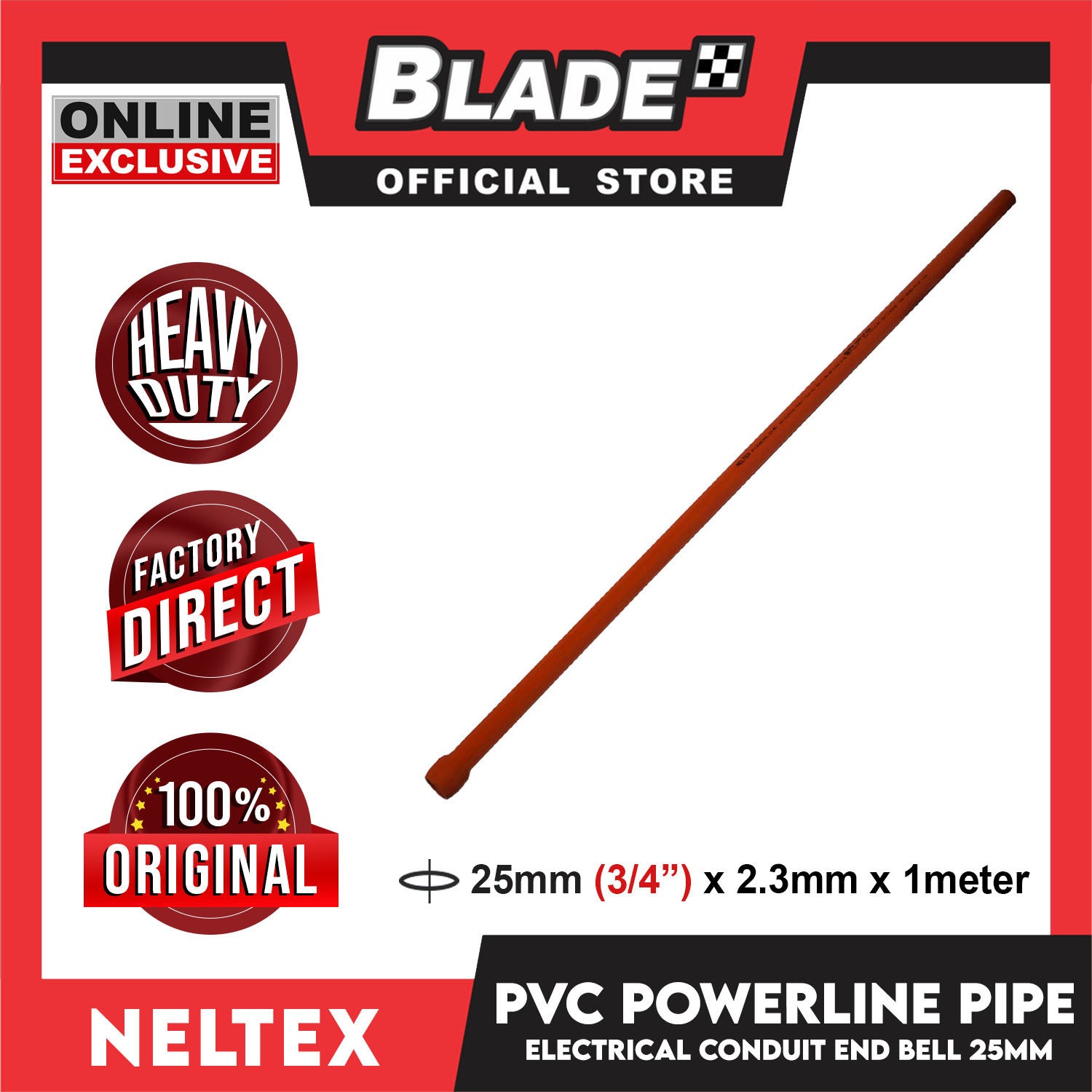 Neltex PVC Electrical Conduit Pipe Bell End 25mm x 1meter – blade.ph