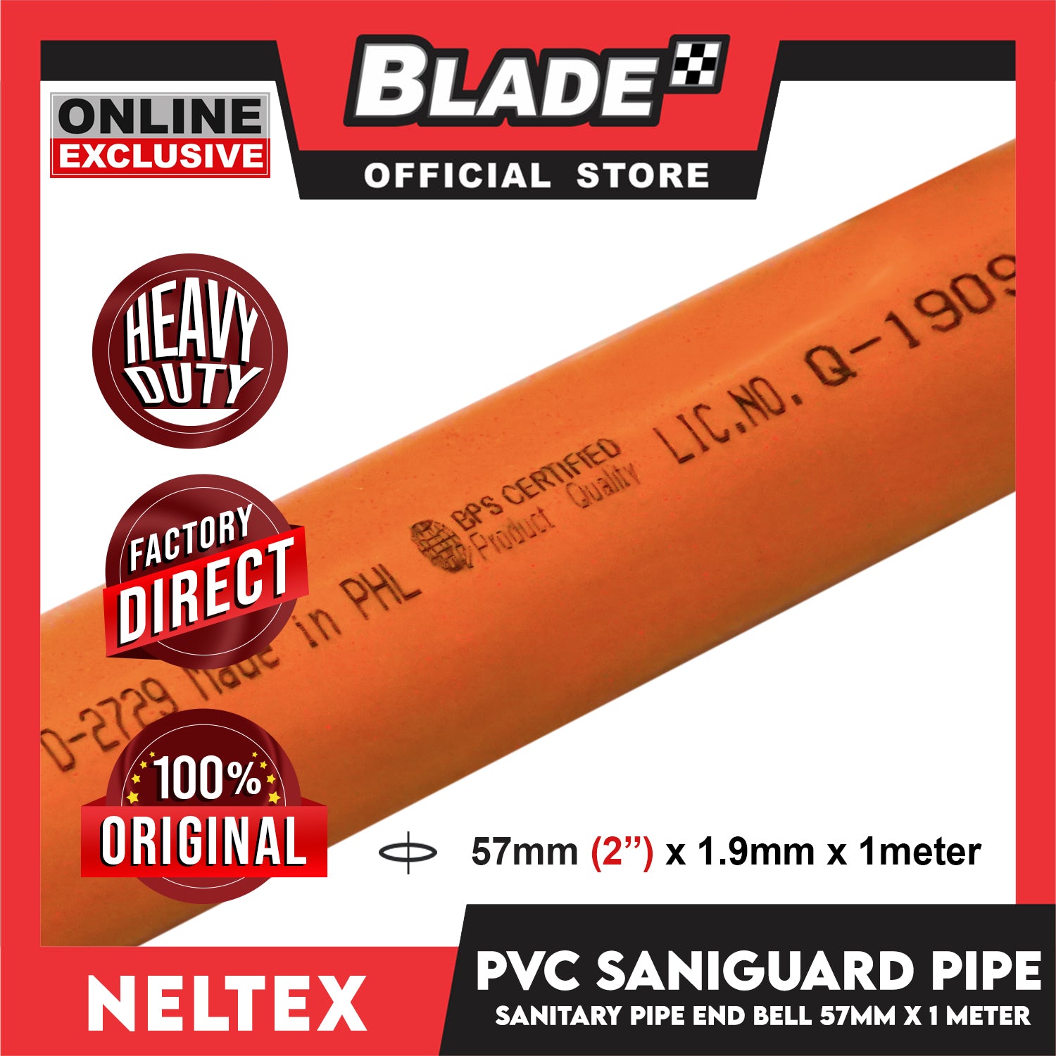 Neltex Saniguard PVC Pipe 57mm (2'') x 1meter – blade.ph