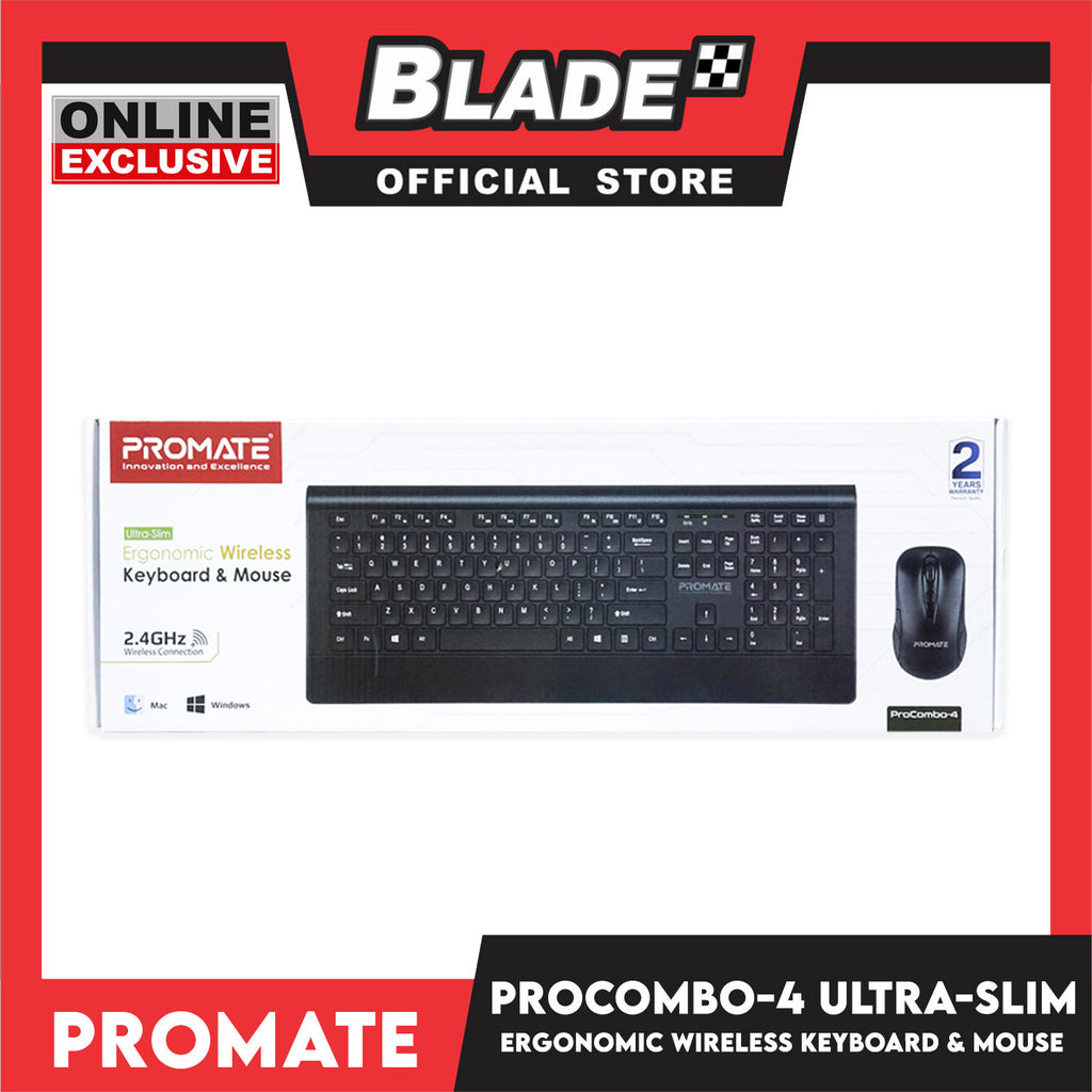 Promate Wireless Keyboard and Mouse, Ultra-Slim Ergonomic 2.4 GHz ProC ...