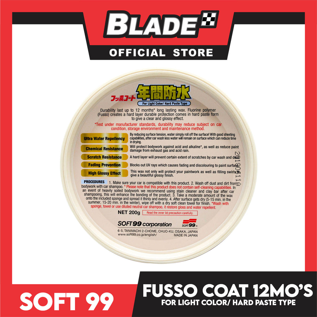 Soft99 Fusso Coat 12 Months Wax 200g (Light Color) Protection Against ...