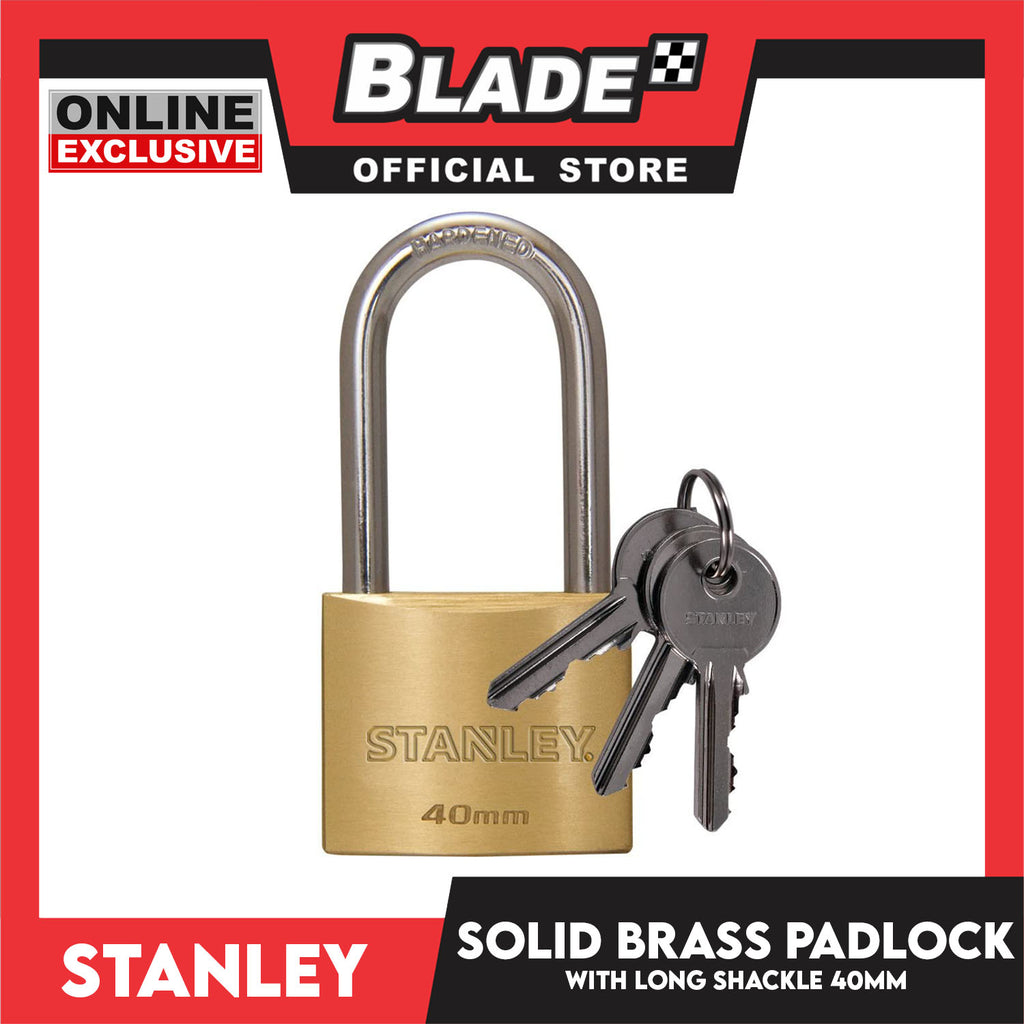 Stanley Solid Brass Long Padlock with Long Shackle 40mm Heavy Duty Sec ...
