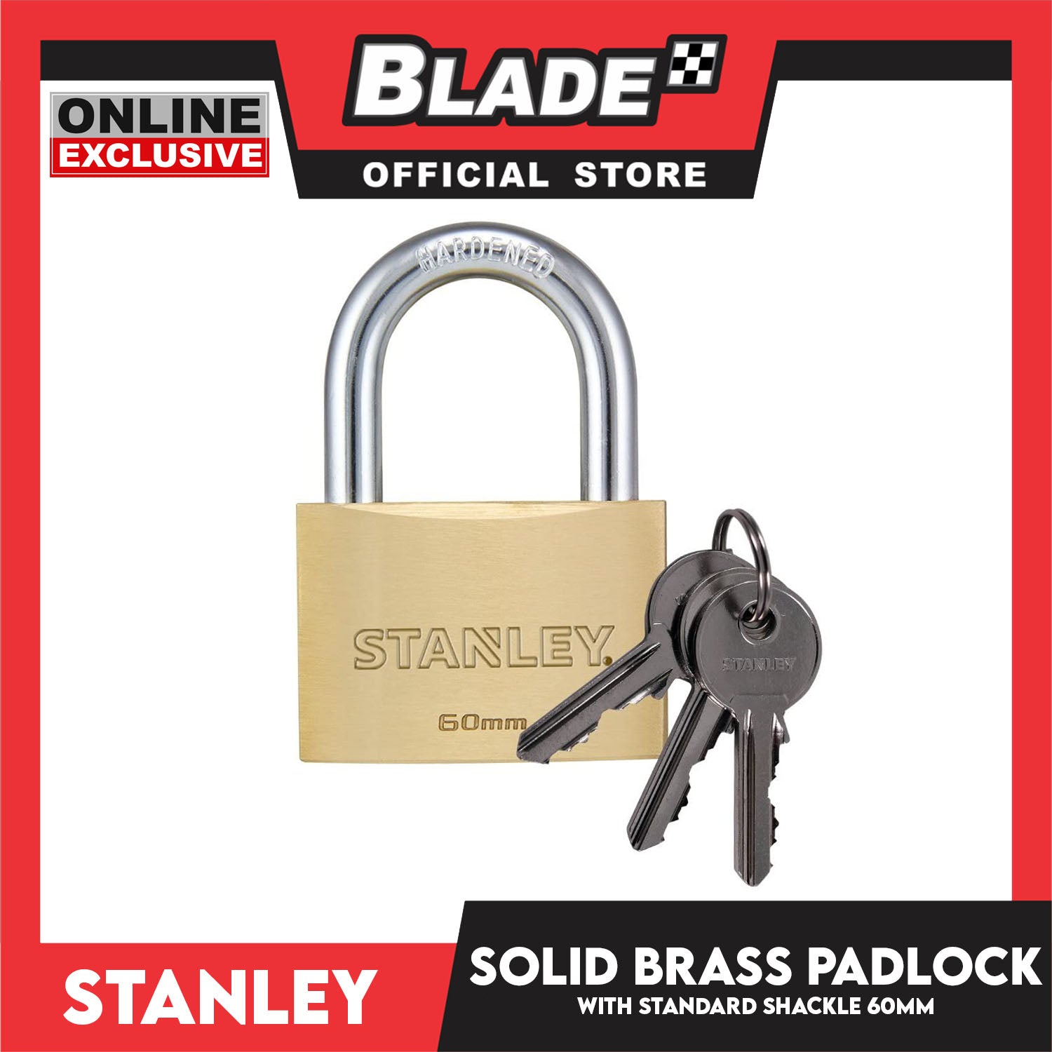 Stanley Solid Brass Padlock with Standard Shakle 60mm Heavy Duty Secur ...