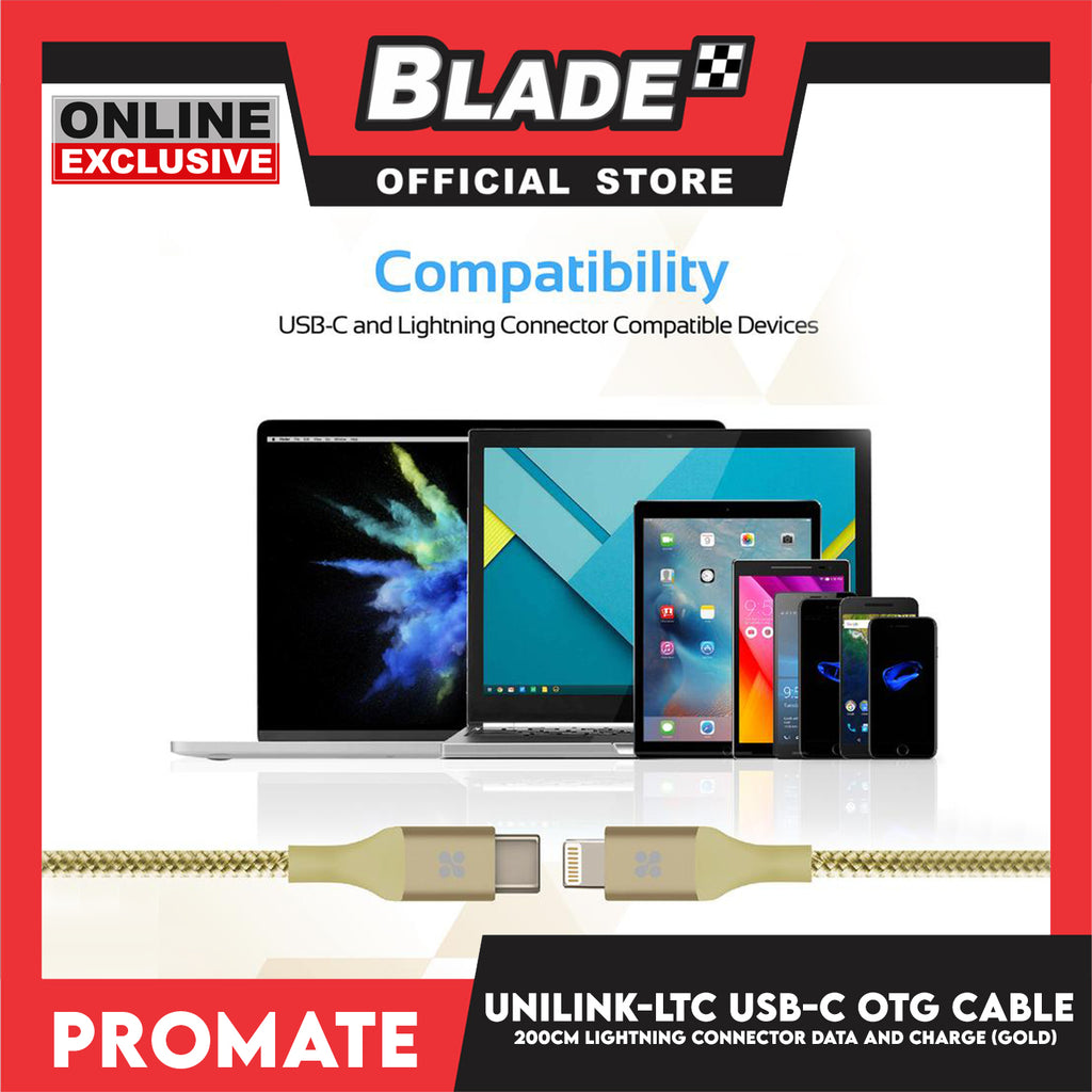Promate 200cm USB-C OTG Cable with Lightning Connector UniLink-LTC2 (G ...