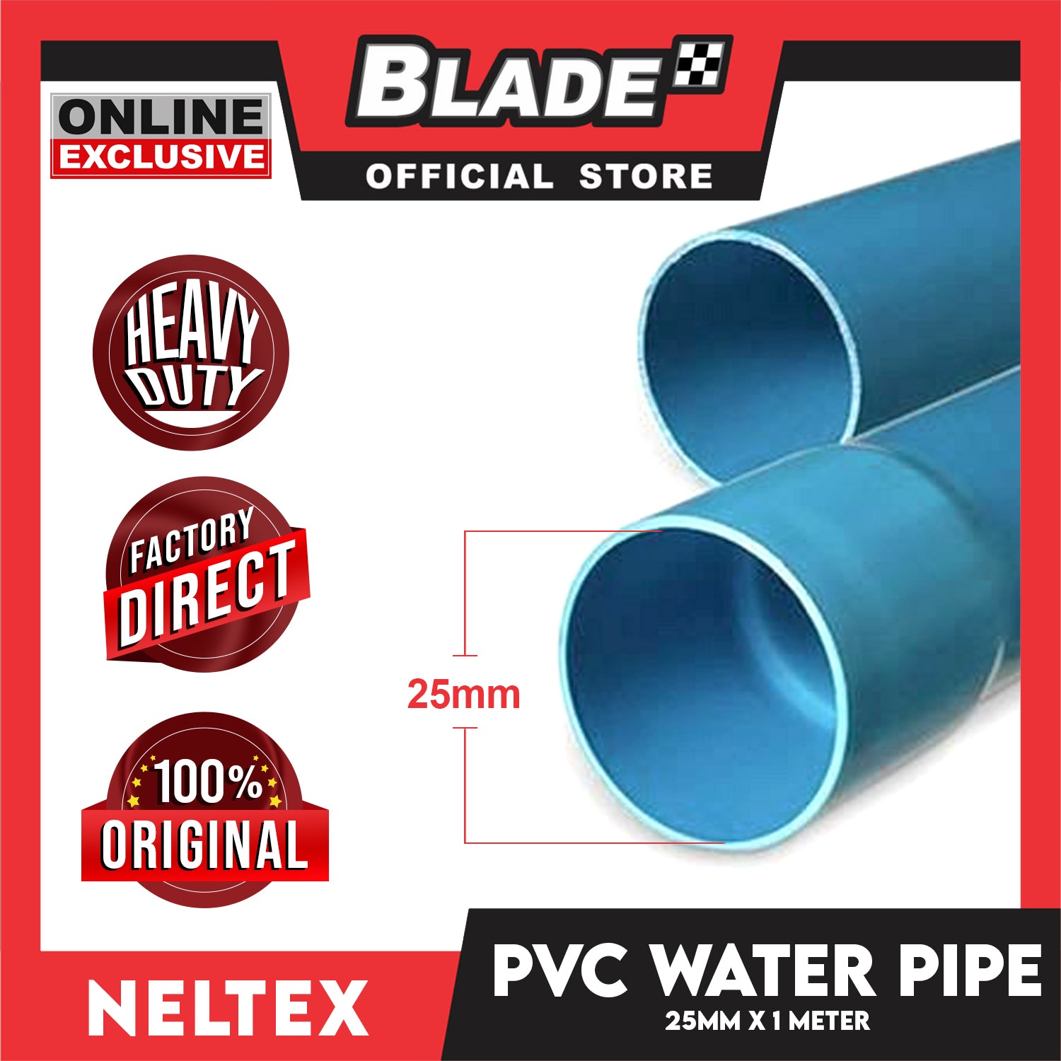 Neltex PVC Water Pipe 25mm (3/4inch) x 1meter (Blue) Waterline Tube Pi ...