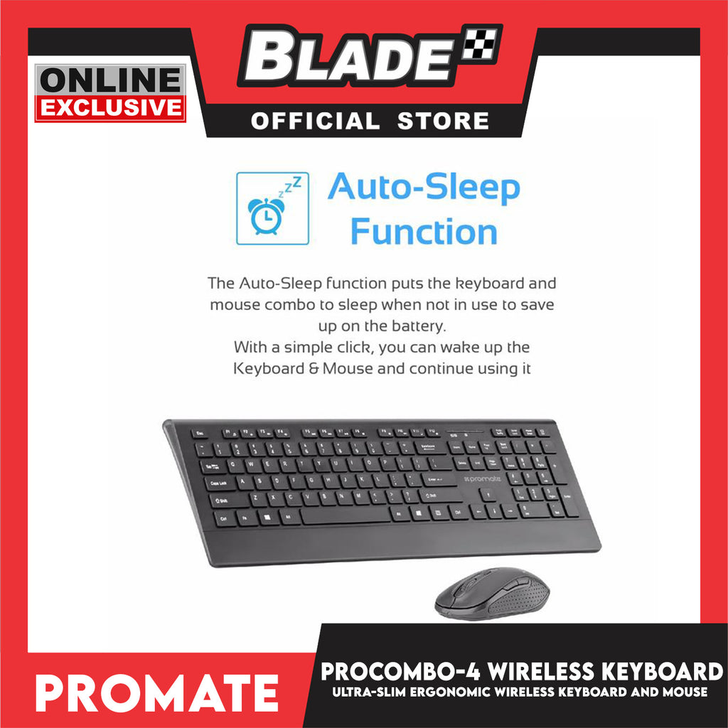 Promate Wireless Keyboard and Mouse Ultra-Slim Ergonomic ProCombo-4 (B ...
