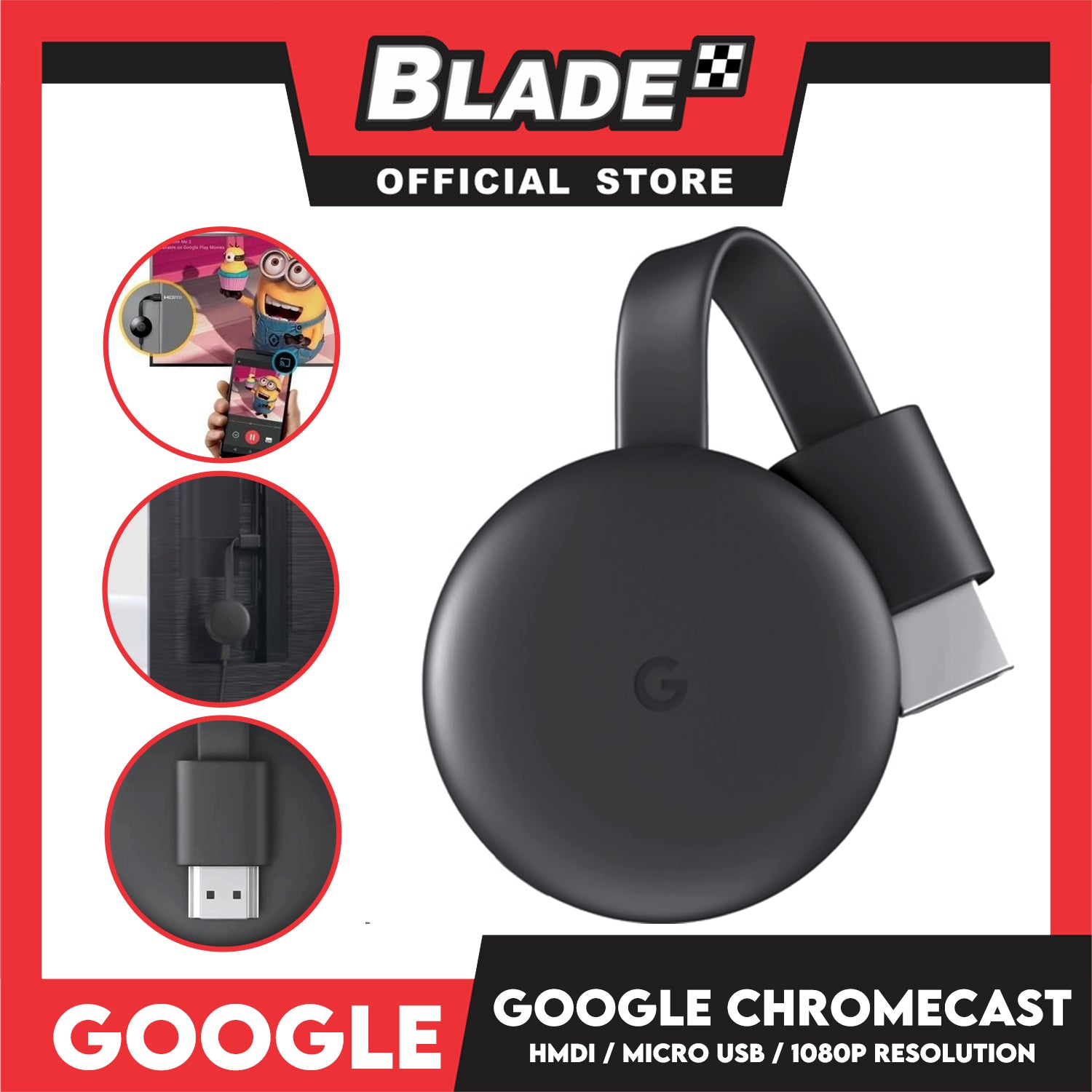 Google Chromecast 3rd Generation Streaming Device with HDMI Cable, Str ...
