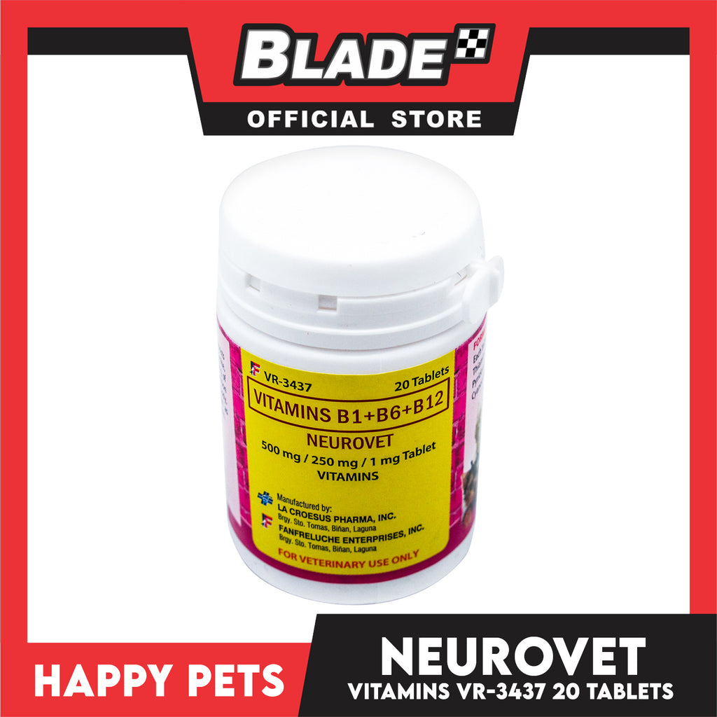 Happy Pets Neurovet Vitamins B1 + B6 + B12 20 Tablets for Dogs and Cat ...