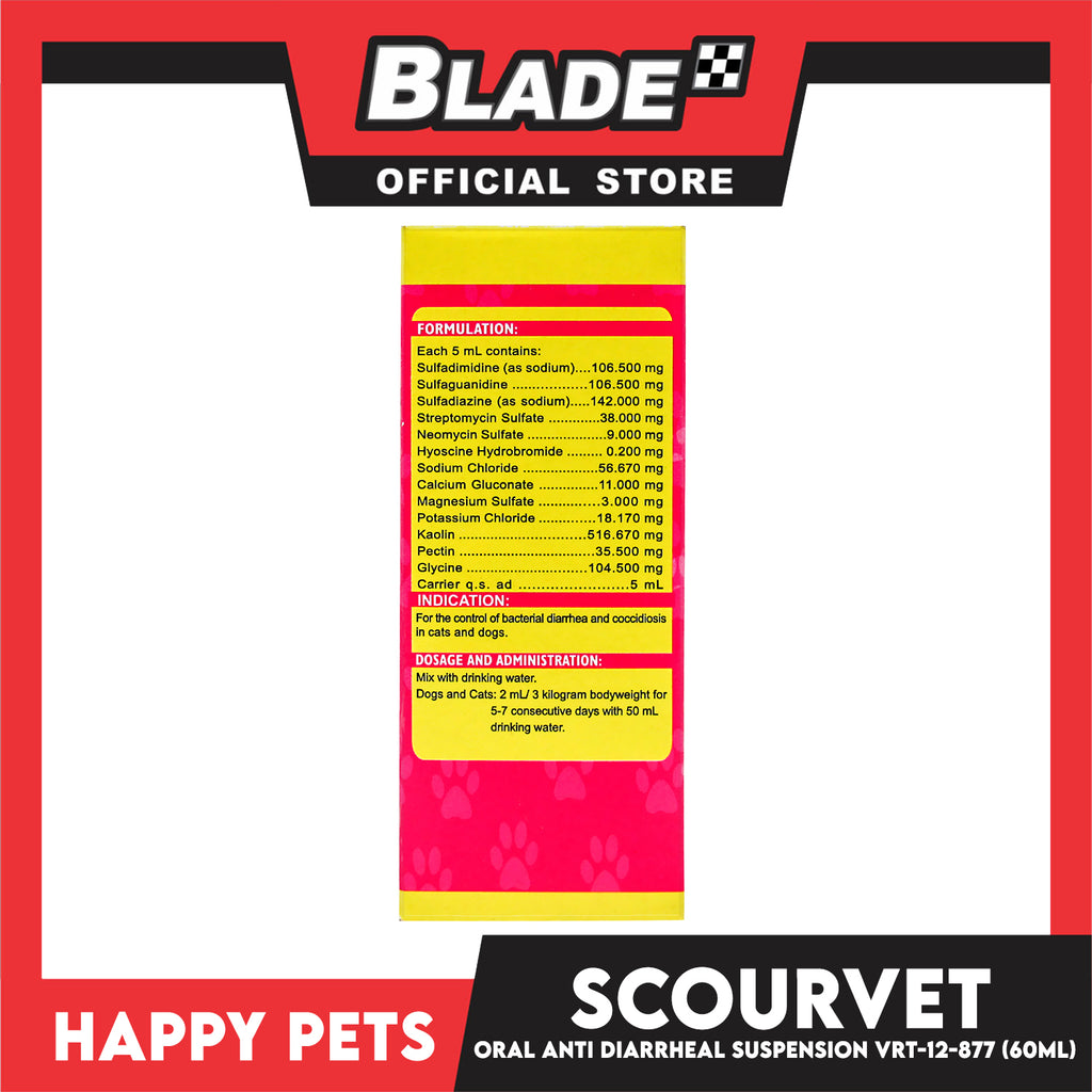 Happy Pets Scourvet Oral Anti Diarrheal Suspension 60ml for Dogs and C ...
