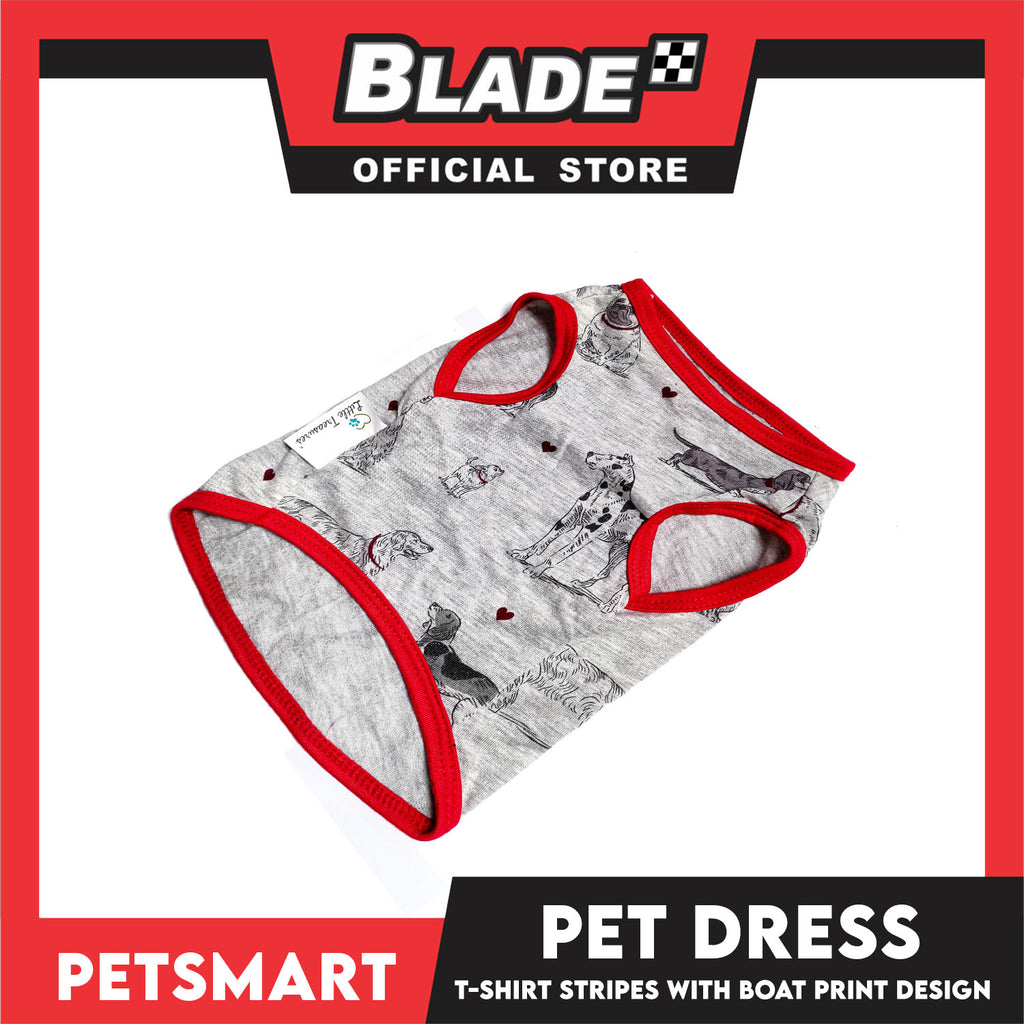 Pet Sando Dog Print Design With Red Piping, Gray Color DG-CTN107M (Med ...