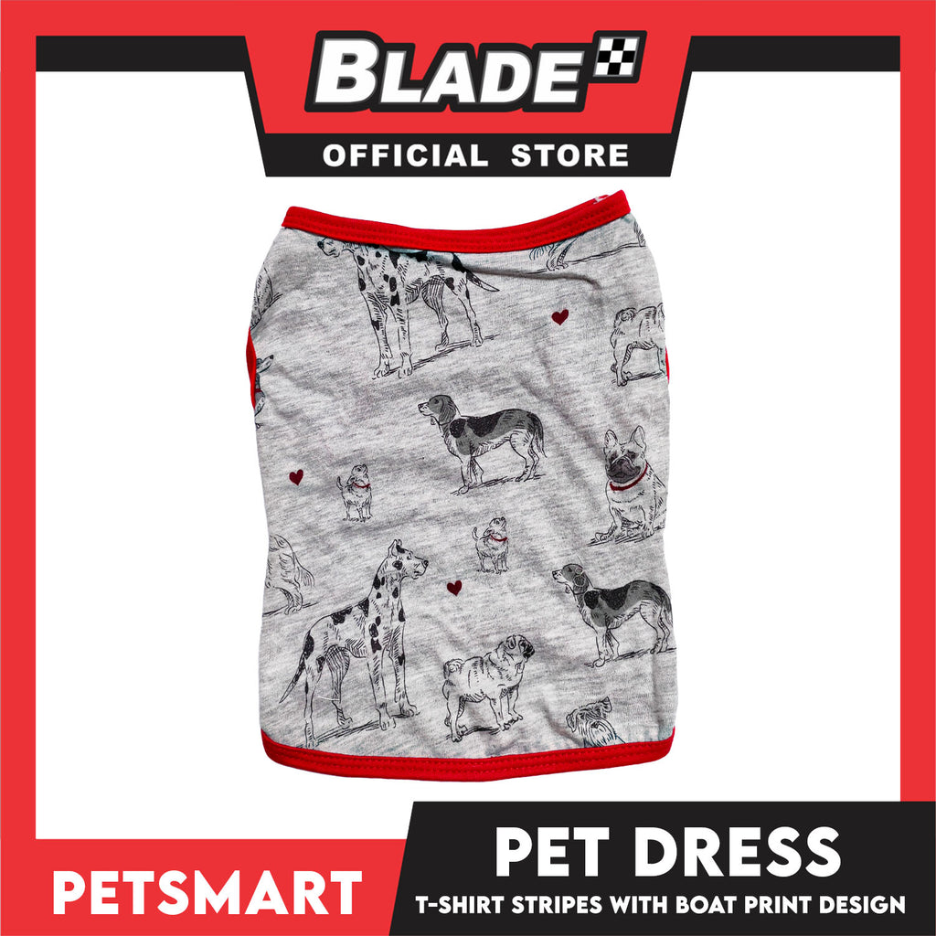 Pet Sando Dog Print Design With Red Piping, Gray Color DG-CTN107M (Med ...