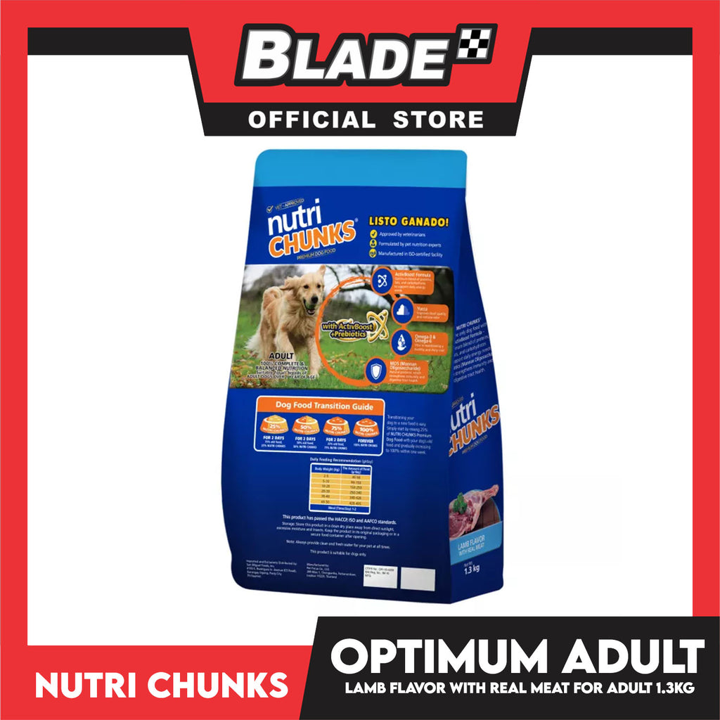 Nutri Chunks Optimum Premium Dog Food, Adult For All Breeds 1.3kg (Lam ...