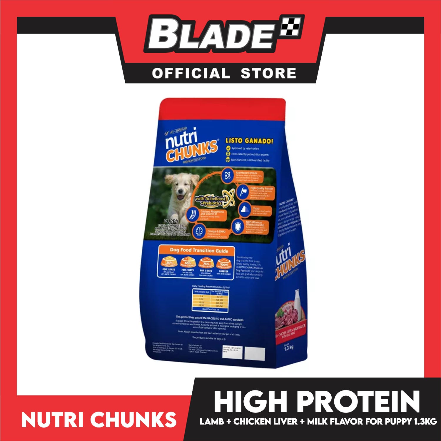 Nutri Chunks Hi-Protein Premium Dog Food, Puppy For All Breeds 1.3kg ( – blade.ph