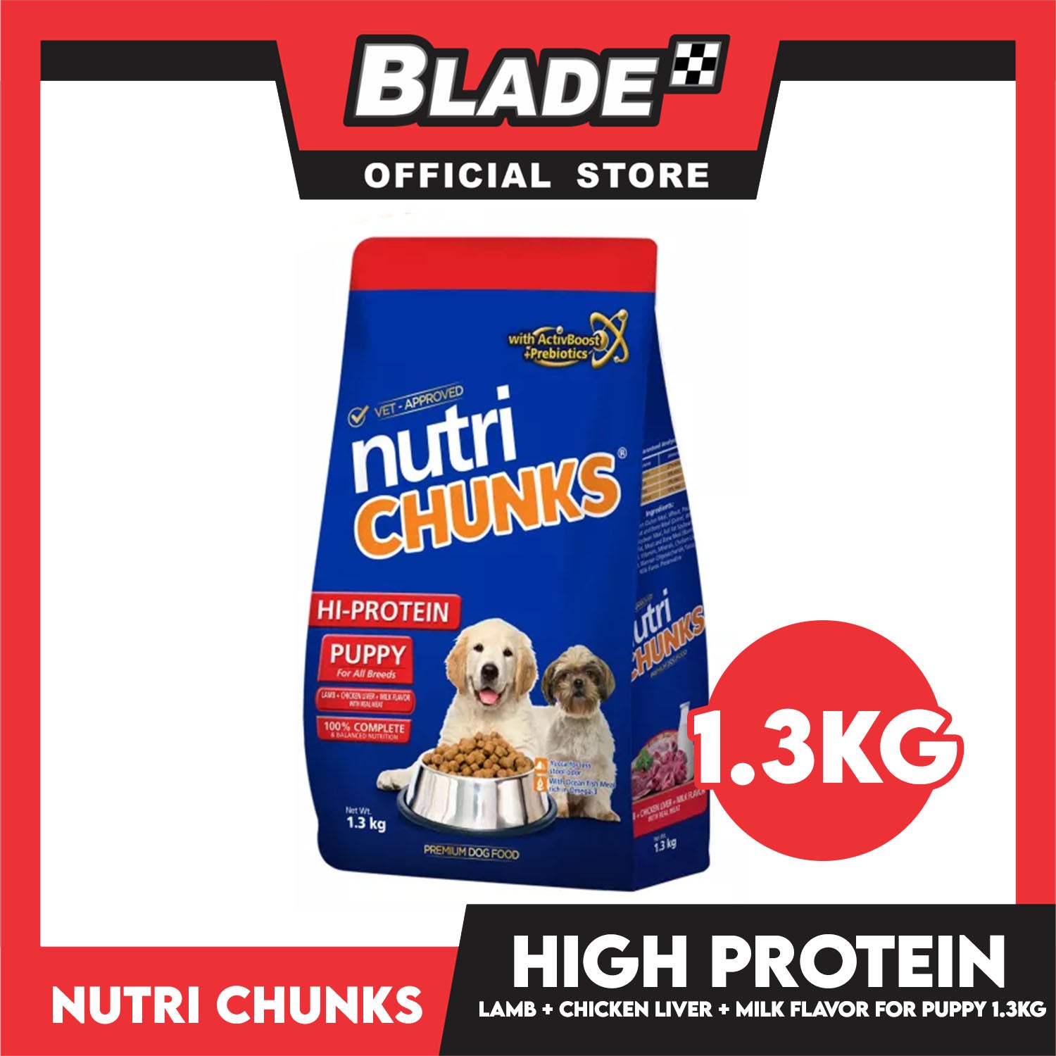 Nutri Chunks Hi-Protein Premium Dog Food, Puppy For All Breeds 1.3kg ...