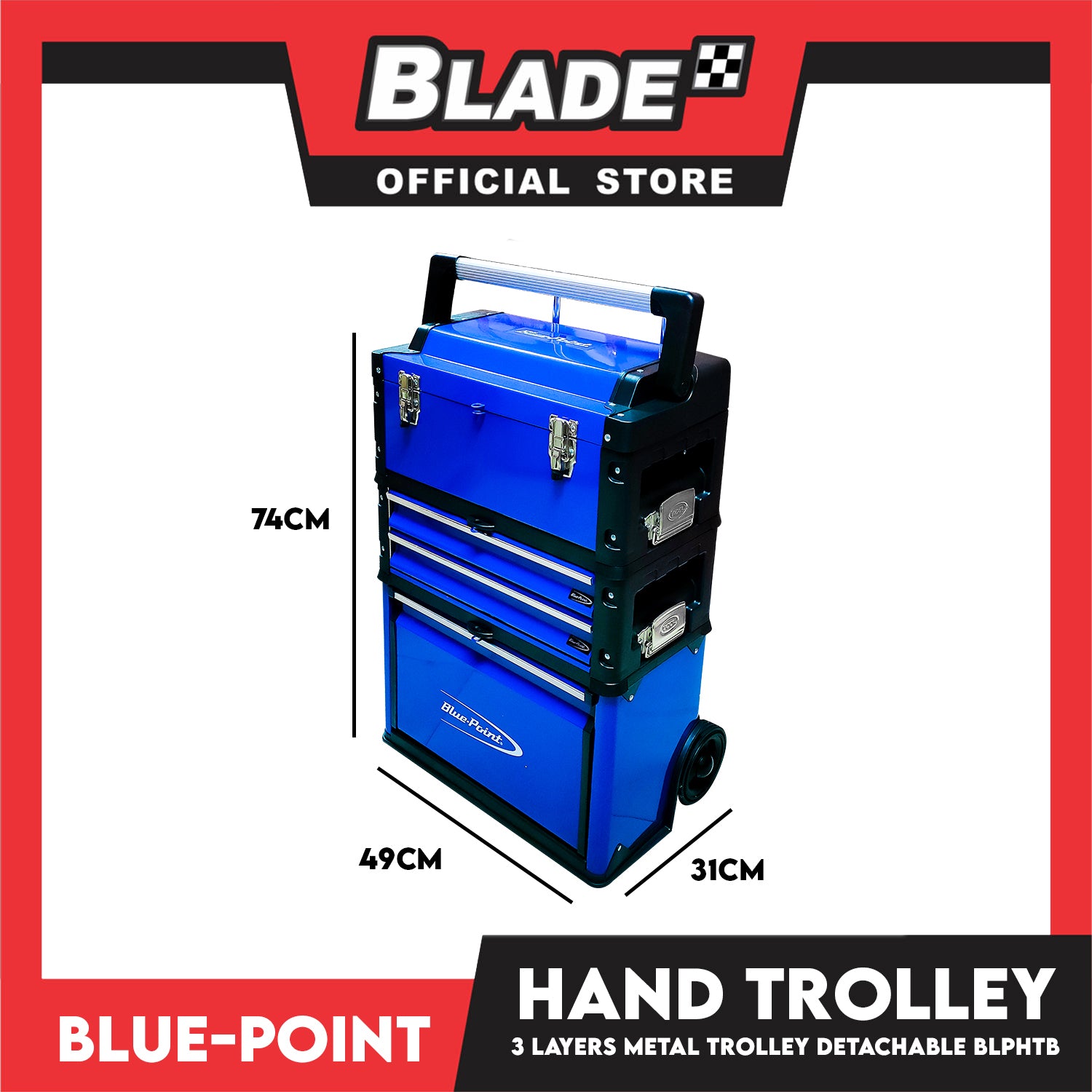 Blue-Point Hand Trolley Tool Box BLPHTB (Blue) 3 Layer Metal Trolley D ...