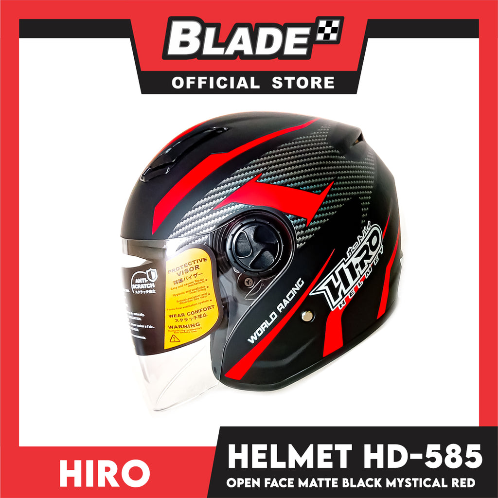 HIRO Helmet OF (Large) HD-585 Matte Black Mystical Red Color (Open Fac ...