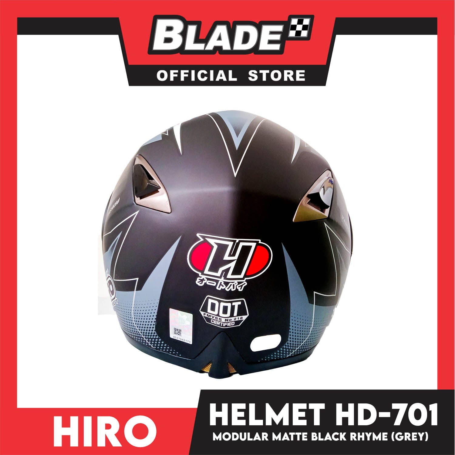 HIRO Helmet FU (XL) HD-701 Matte Black Rhyme Grey Color (Modular) – blade.ph
