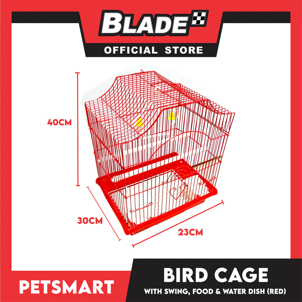 Bird Cage with Swing, Food and Water Dish (1002) Red Color, 30cm x 23c ...
