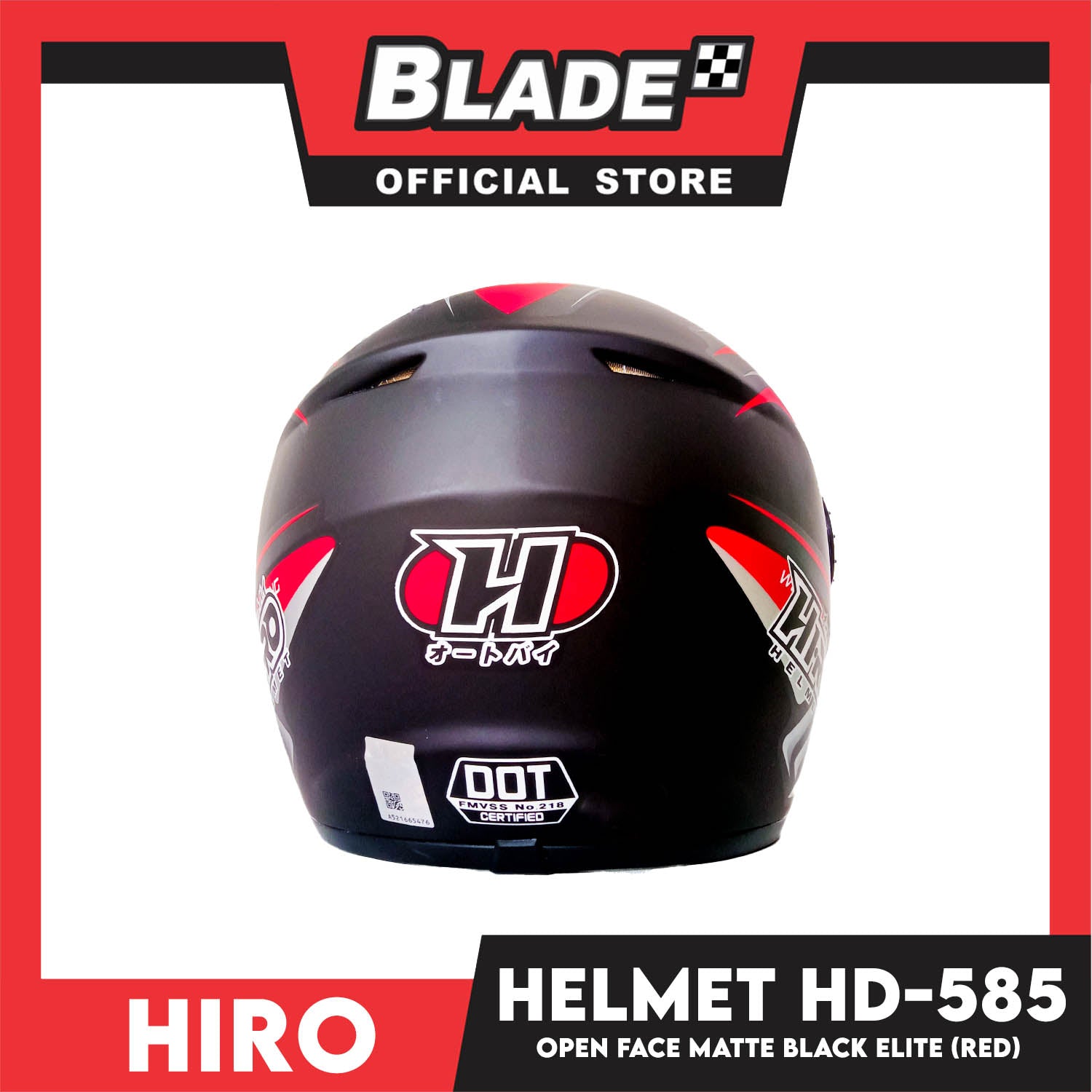 HIRO Helmet OF (XL) HD-585 Matte Black Elite Red Color (Open Face, Hal ...