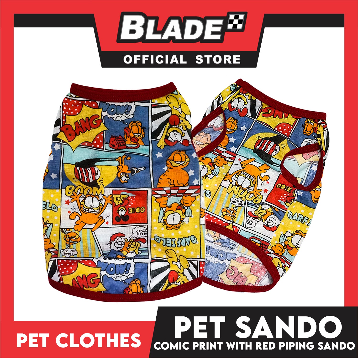 Pet Sando Comics Print with Red Piping (Medium) Pet Shirt Clothes Perf ...