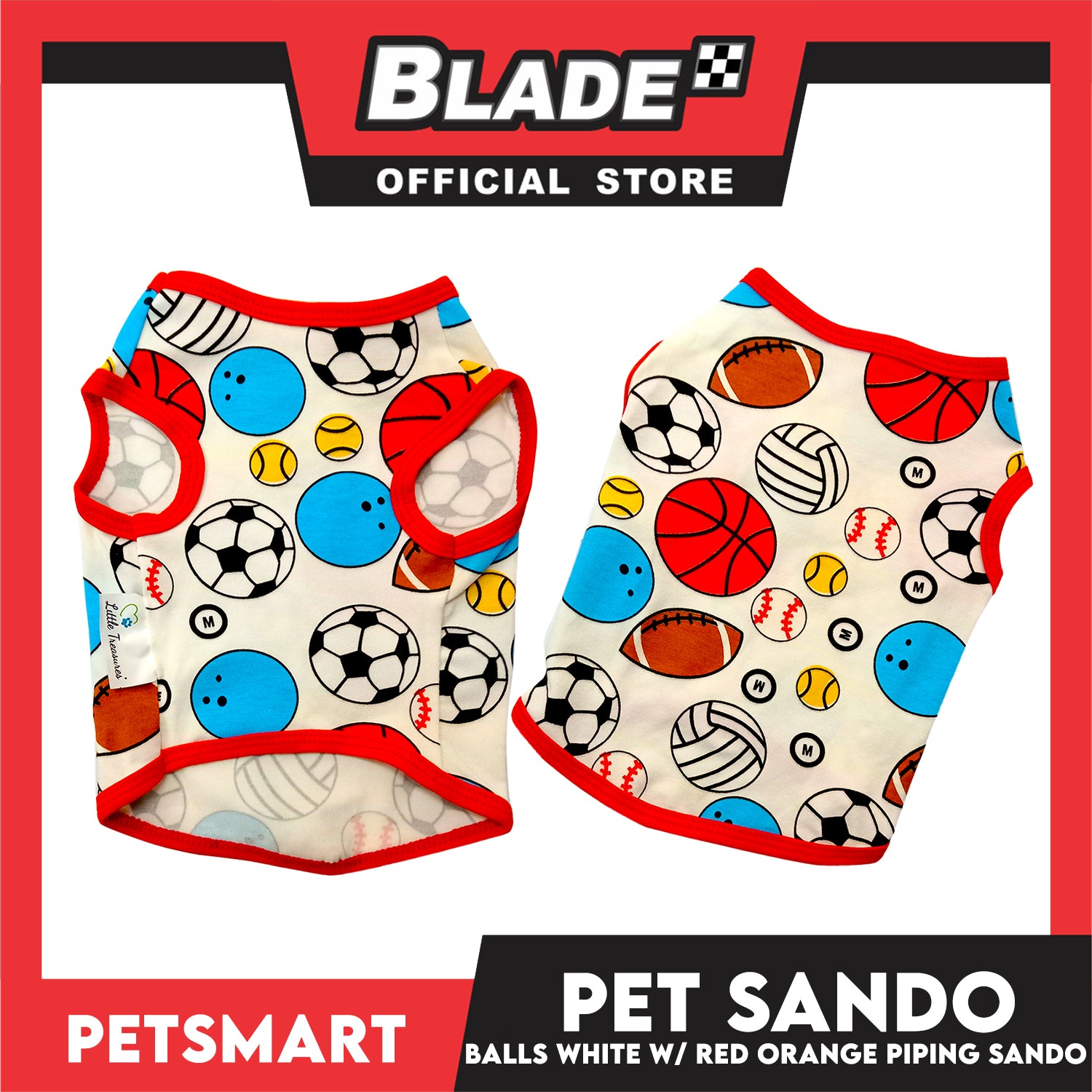 Pet Sando Balls Design, White with Red Orange Color Piping Sando (Medi ...