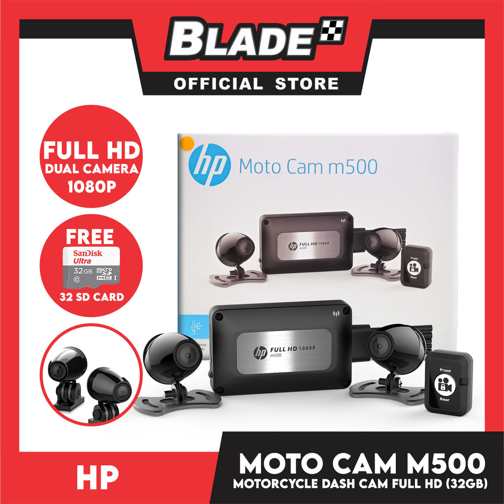 HP Motorcycle Camera m500 Dual Channel 1080P Full HD with 32gb Micro S ...