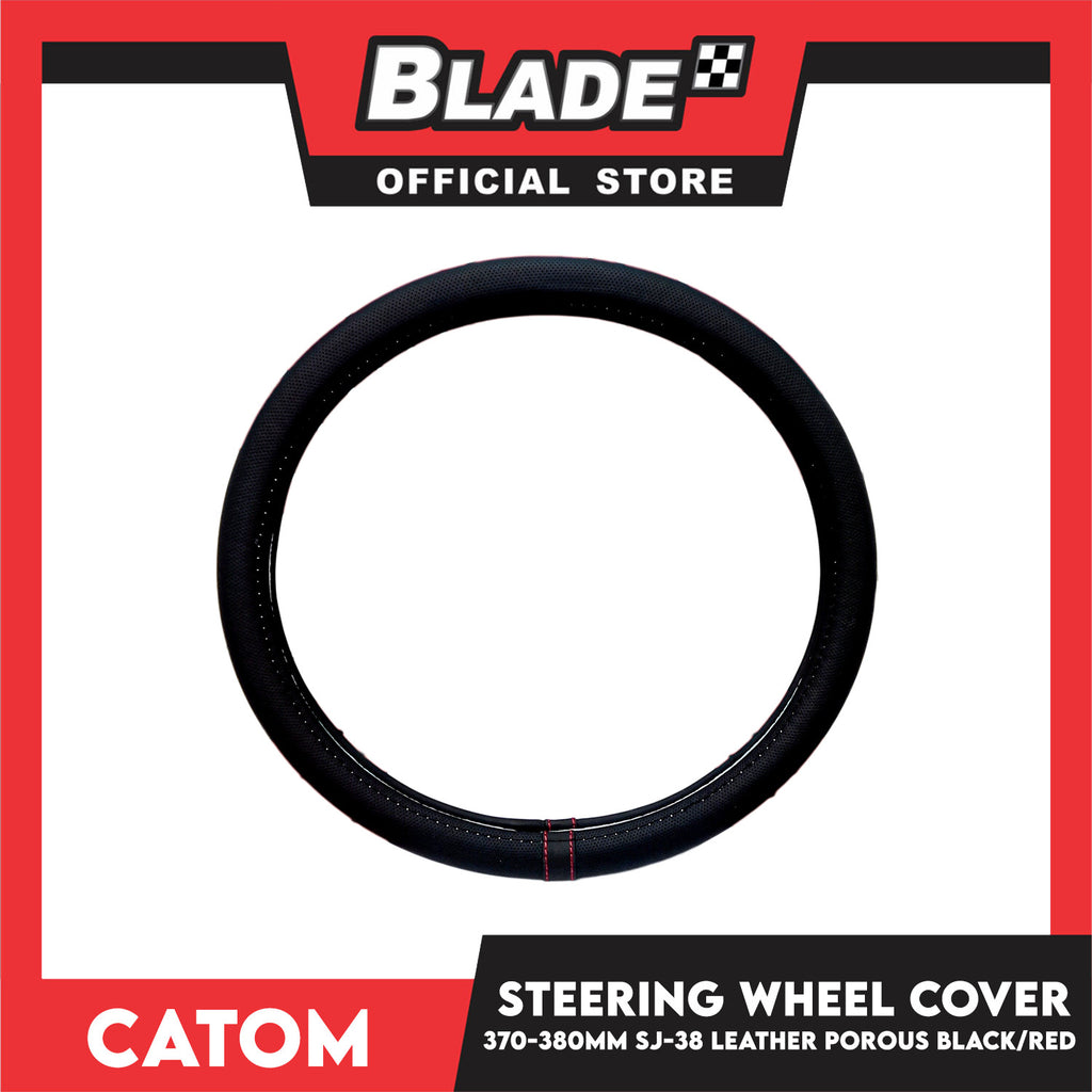 Catom Steering Wheel Cover Leather Porous 370-380mm SJ-38 (Black/Red ...