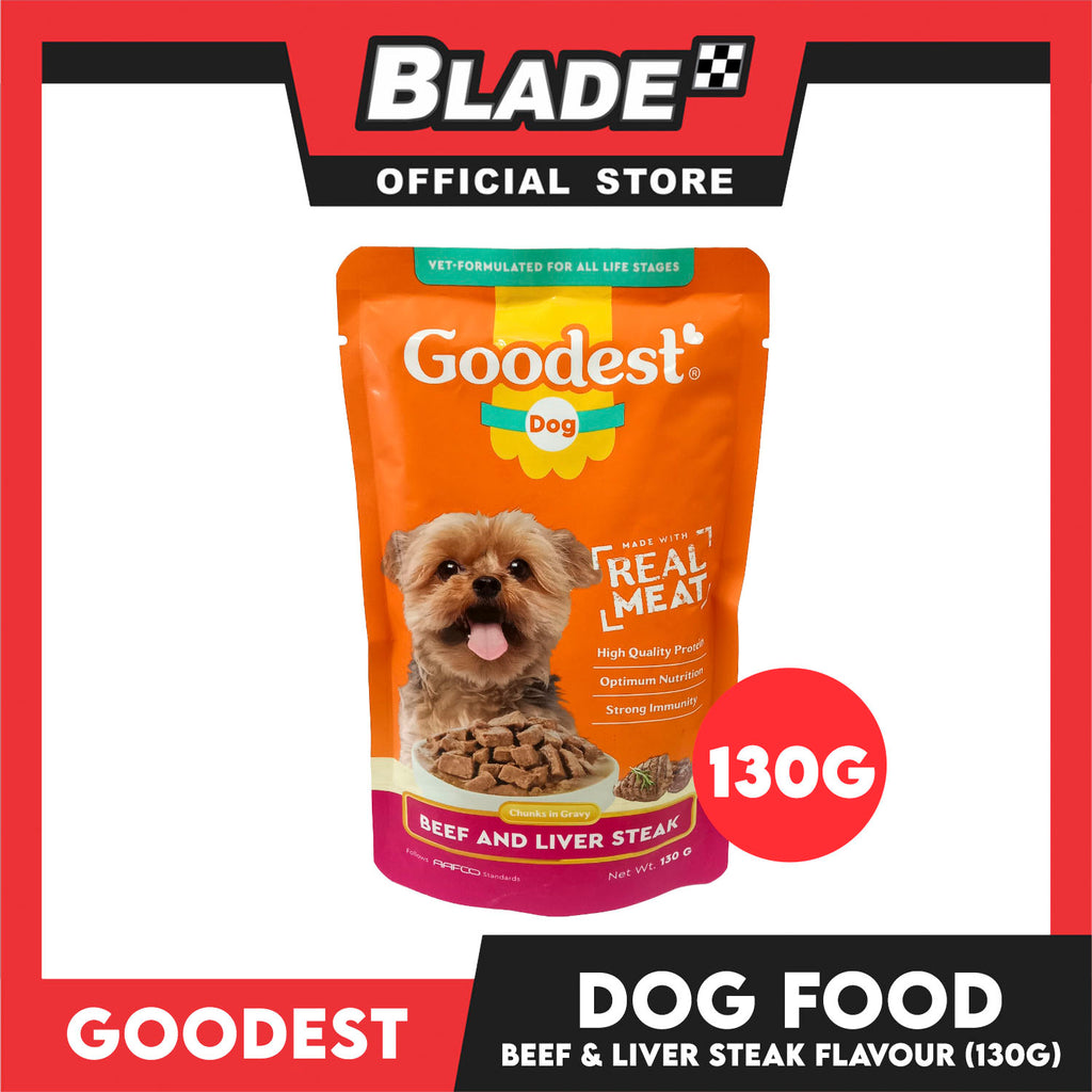Goodest Dog Chunks in Gravy Beef and Liver Steak 130g Wet Dog Food Pou ...
