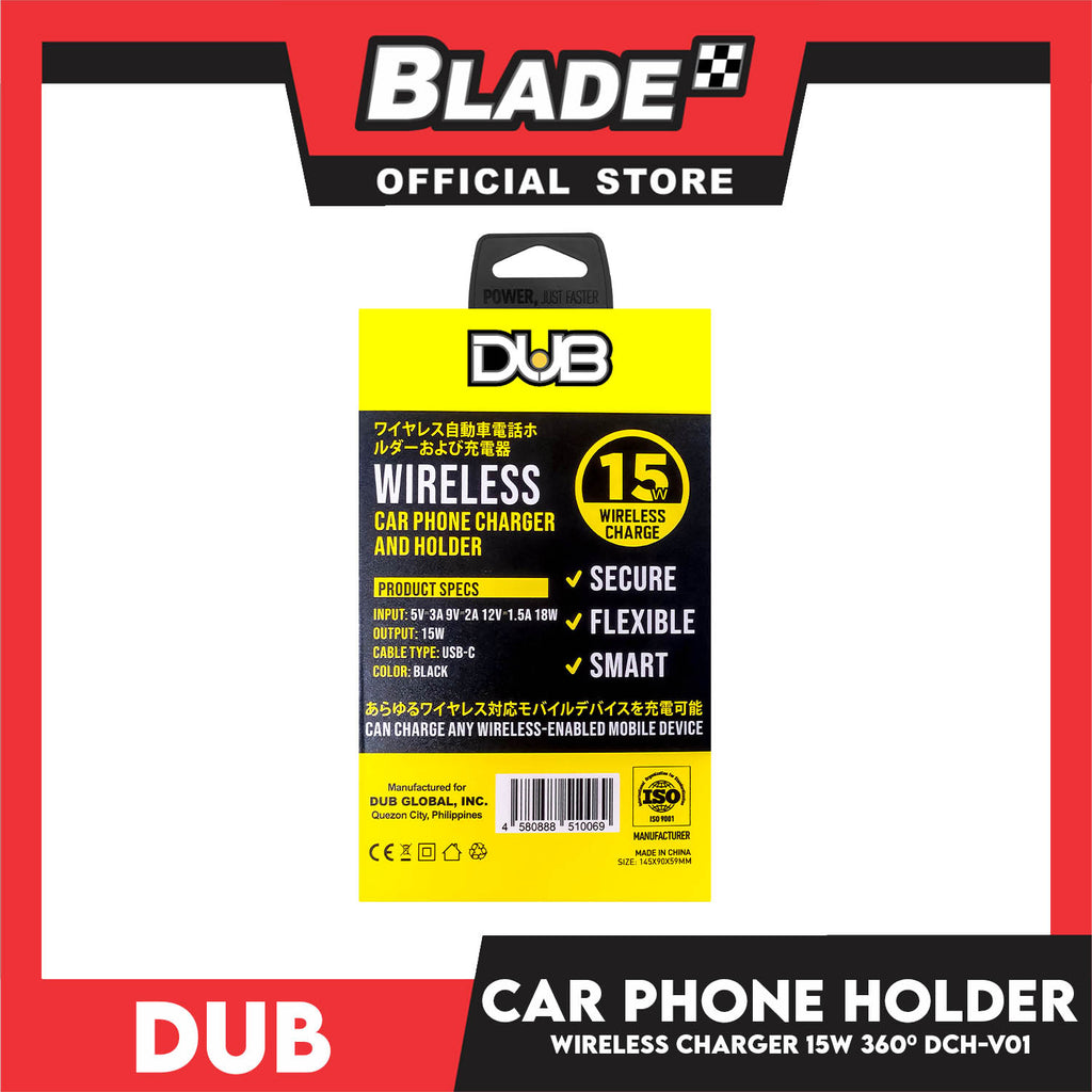Dub Wireless Car Phone Charger and Holder 15W Wireless Charge, USC-C C ...